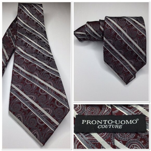 Pronto Uomo | Accessories | Pronto Uomo Couture Paisley Striped Silk ...